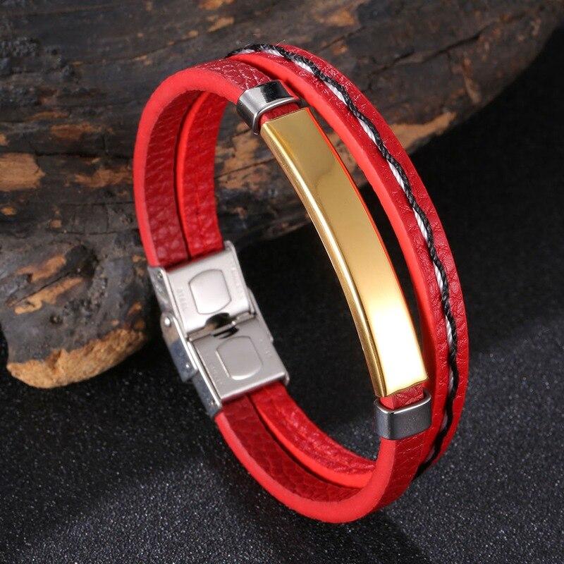 Buy New Men Bracelet Red MultiLayer Leather Luxury Style Handmade ...