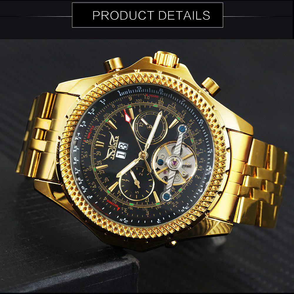 JARAGAR Golden Men Watches Tourbillon 4 Dials Aviator Mechanical ...