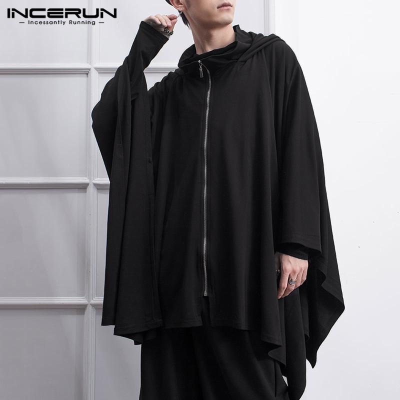 INCERUN Fashion Men's Hoodie Cloak Hooded Shawl Coats Batwing Zipper ...
