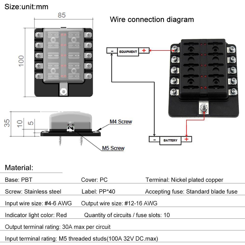 Buy 10 Way Blade Fuse Box Holder Fuse Blocks with Red LED Indicator ...