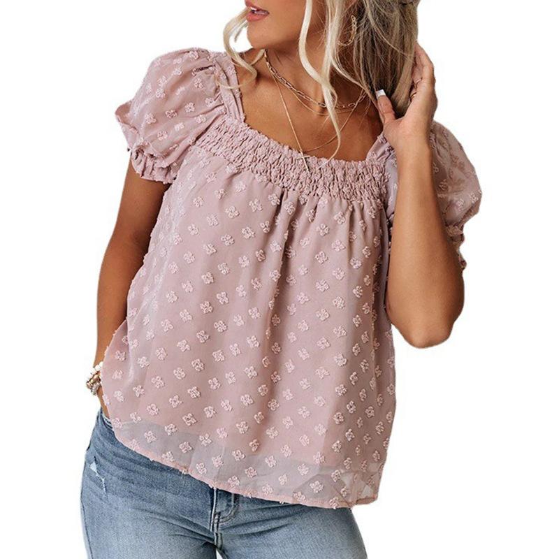 Buy Summer Women's Lace Blouse Ruffles Short Sleeve square-neck T ...