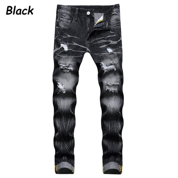 Buy New Men Fashion Colorful Jeans Men's Casual Hole Stretch Pants Slim ...