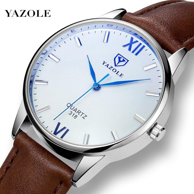 Buy YAZOLE Watch Men Leather Strap Waterproof Quartz Watch For Men ...
