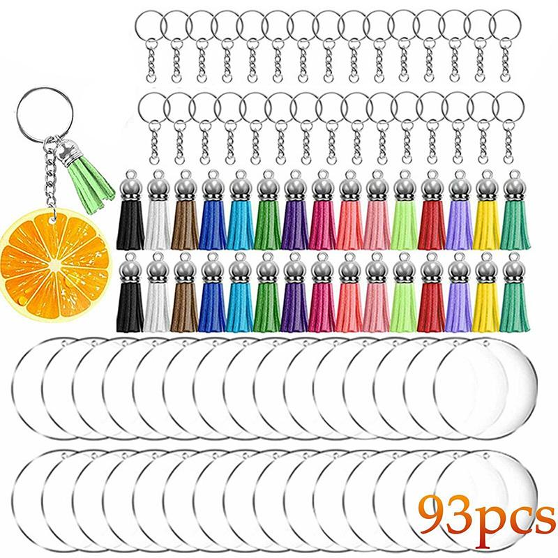 Buy Maijiabao 93pcs Clear Acrylic Circle Discs Keychain Blanks Tassel ...