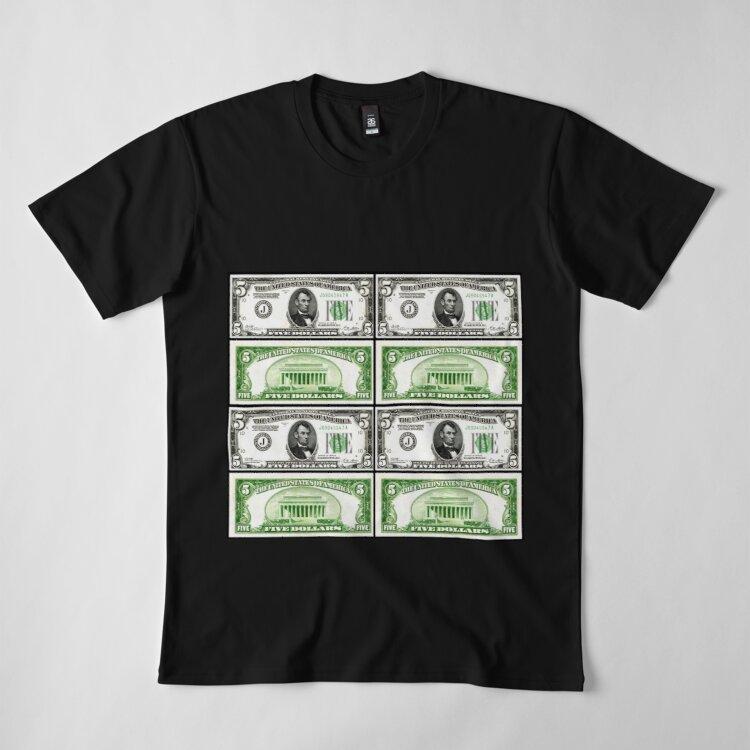 Buy Men Premium Cotton Harajuku T-Shirt FIVE DOLLAR BILLS Print Tees ...