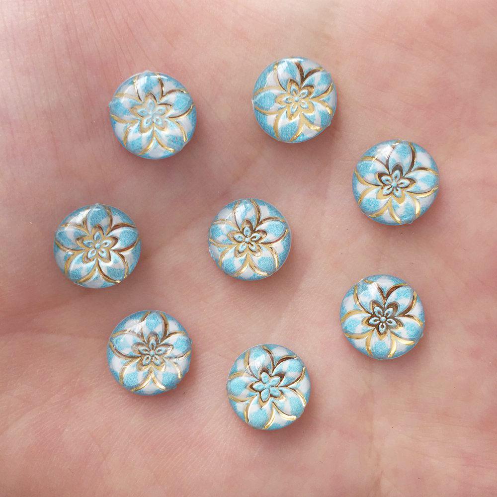 80PCS Shiny Resin 10mm Round Colorful Spun Gold Flower Flat Back ...