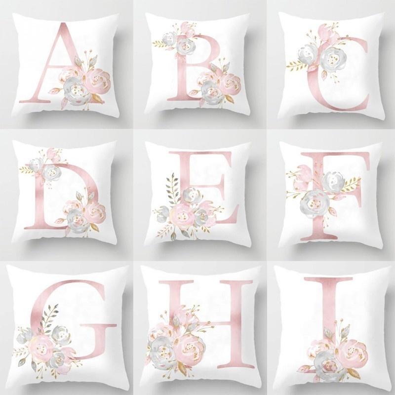 Buy 45×45cm Nordic Pink Letter Cushion Covers Alphabet Decorative ...