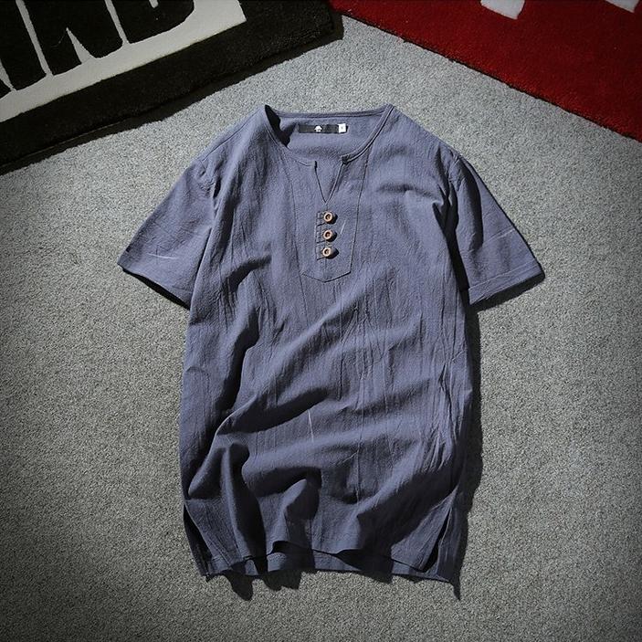 Cheap Mens Summer Tees Breathable Linen T shirts Male Vintage short sleeve T-shirt Linen V-Neck ...