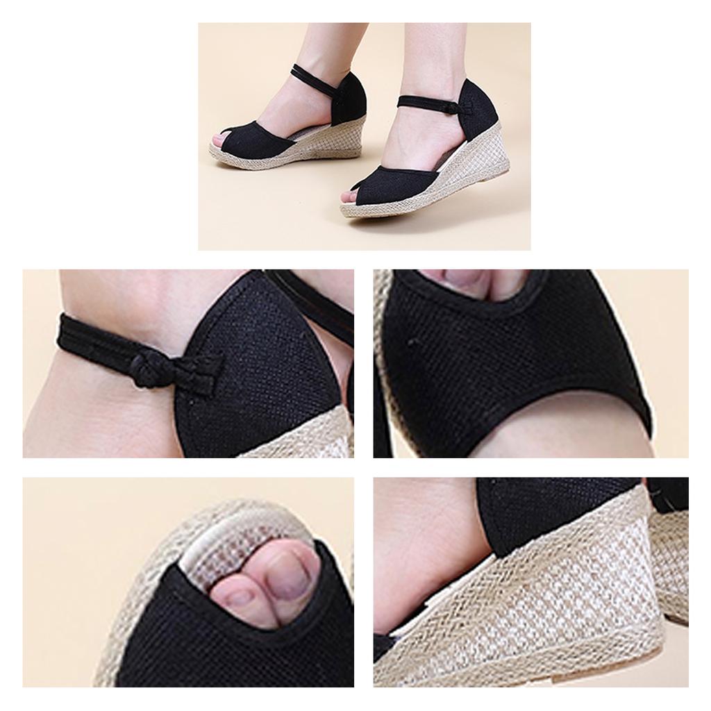 (KB)Womens Sandalias Wedges Rahat Kenevir İpi Dokuma Peep-toe Casual ...