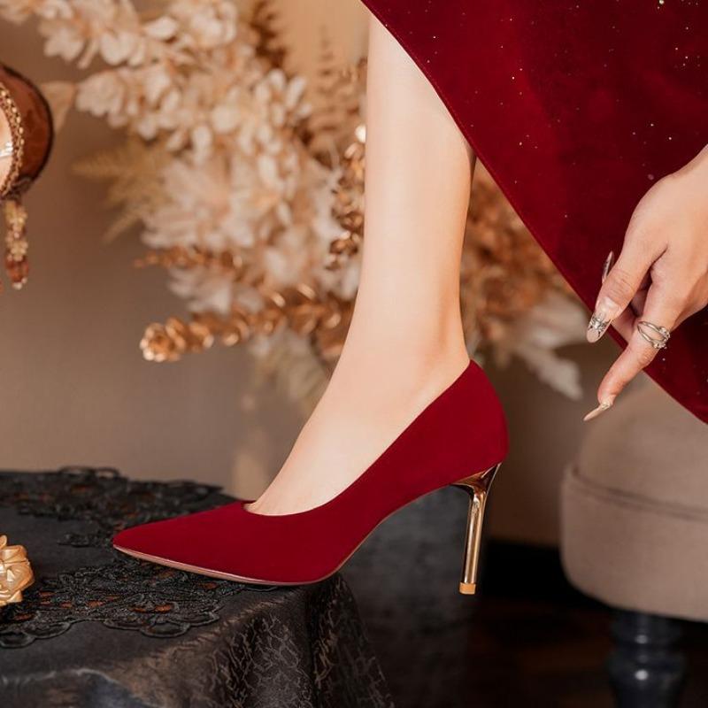 Formal Red Wedding Shoes Red High Heels Sandles / Shoes Stock Photo