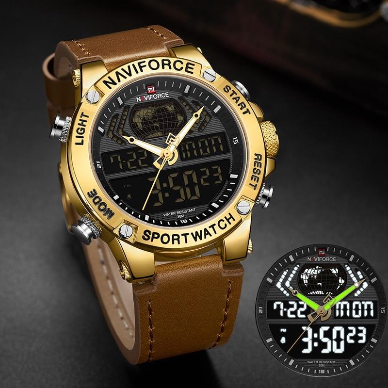 Buy Dual Display Analog Watches Mens Fashion Calendar Luminous Watch ...