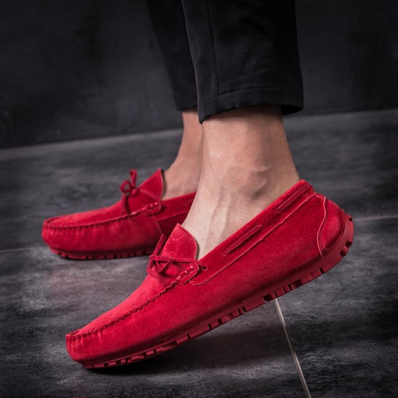 37~45 Plus Size Suede Loafers Mens Red Moccasins Winter Plush Casual ...