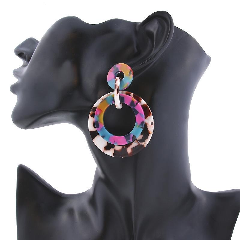 Buy 1Pair Trendy Multicolor Acrylic Big Round Drop Earrings for Women ...