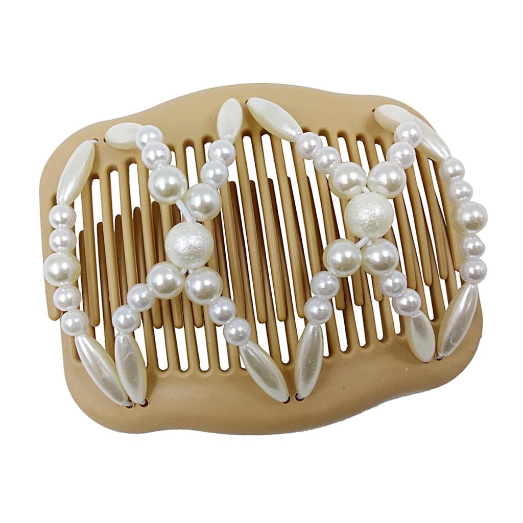 Pearls Magic Elastic Hair Clips Stretchy Double Comb for Women Lady ...