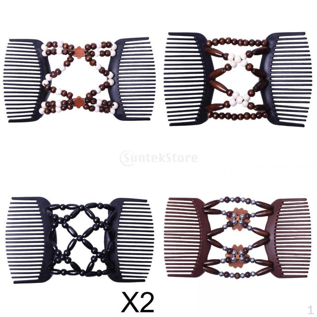 Buy 5x Female Wood Hair Comb Bow Bead Double Updo Retro Style Hair ...