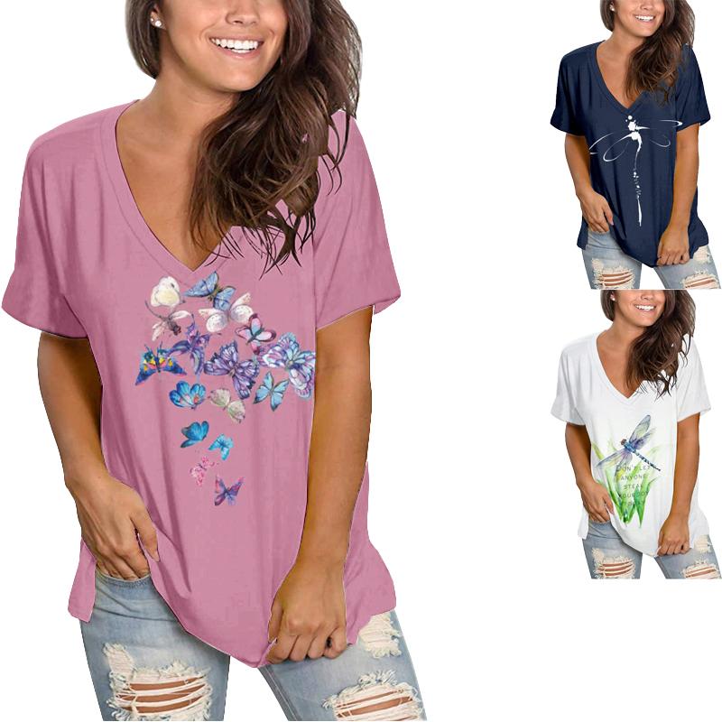 Buy Women Butterfly and Dragonfly Print Summer Leisure Upgrade Peach-shaped V-neck Sleeveless ...