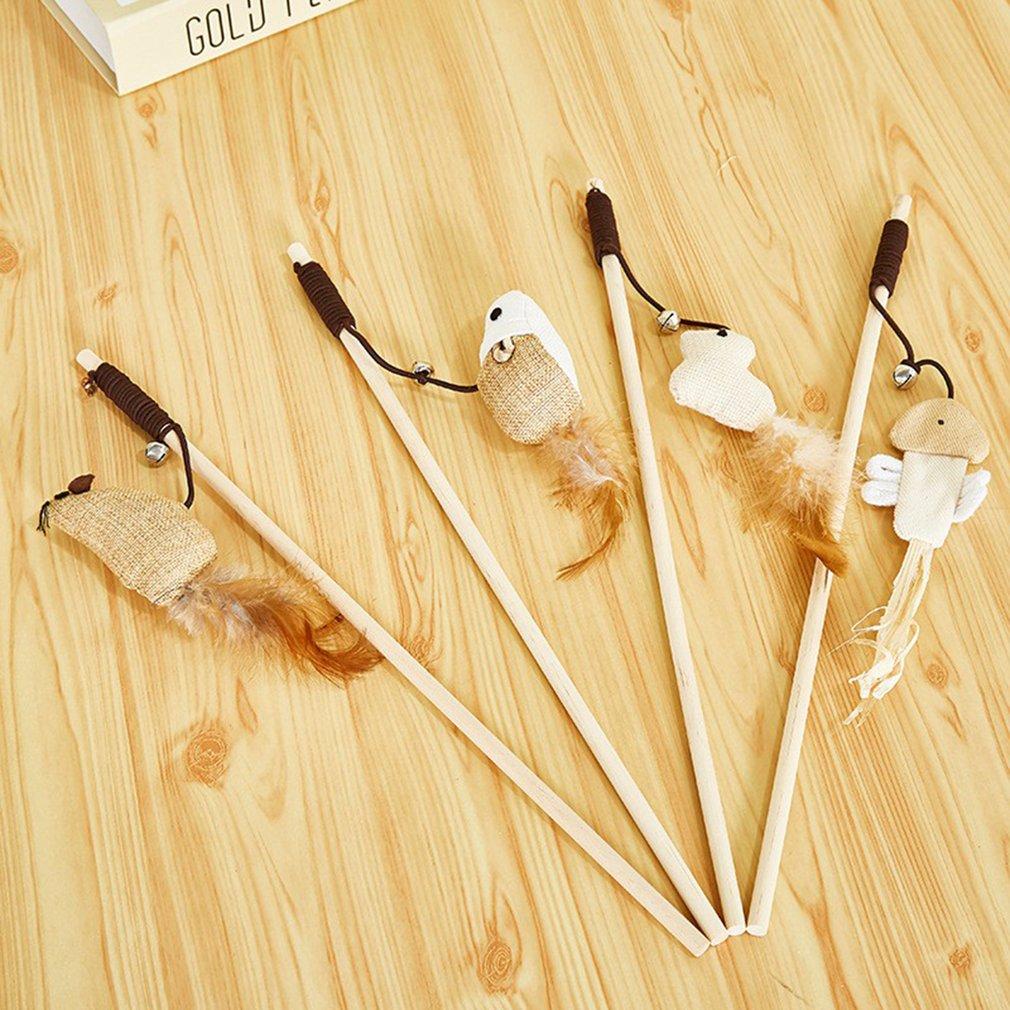 Satın alın Cat Teaser Stick Cartoon Pet Toys Wooden Sticks Mini Bell ...