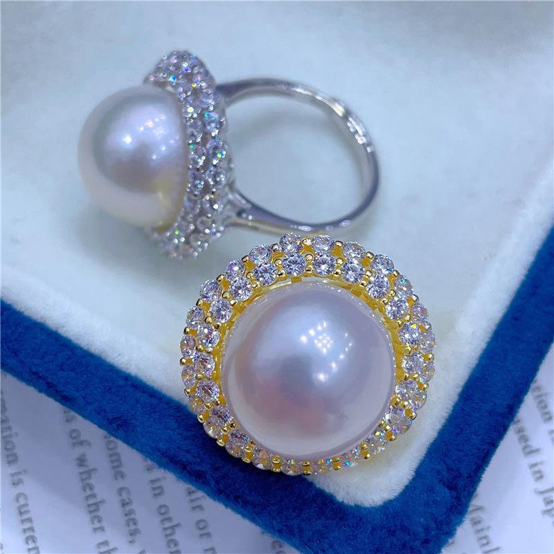 Kaufe Großer Edison 13-14mm Süßwasserperlenring mit doppellagigem luxuriösen S925 ...