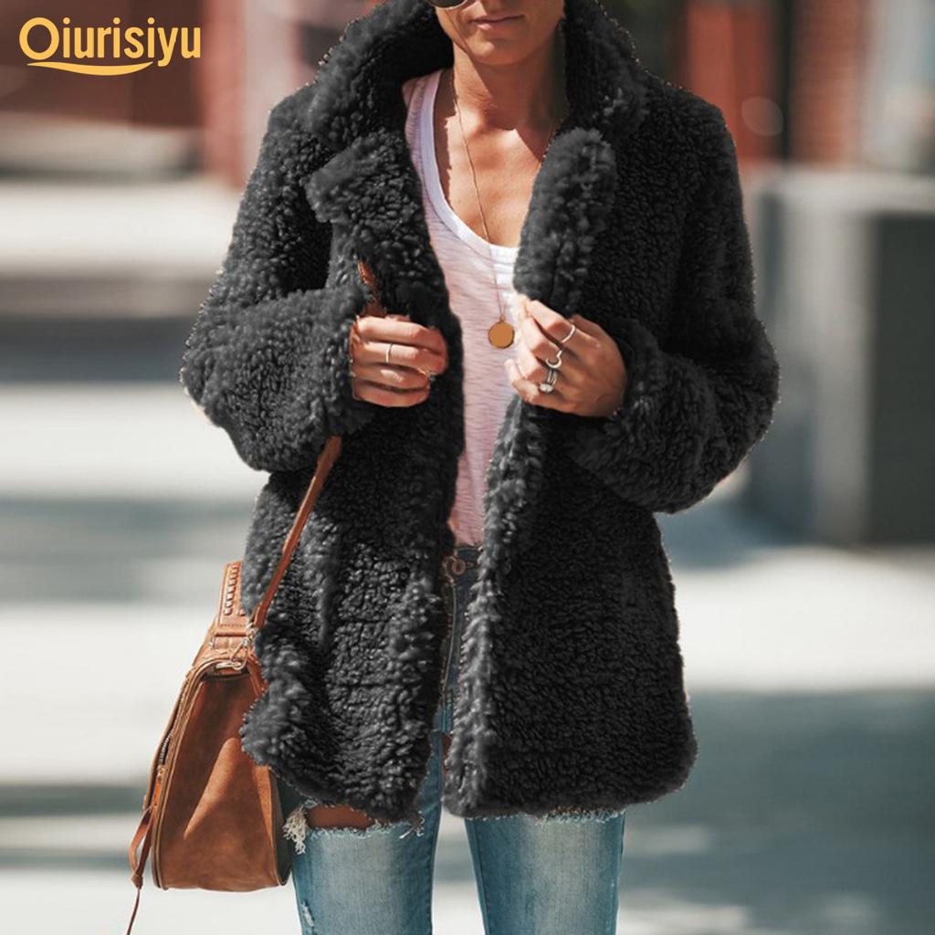 Buy Women Autumn Winter Long Sleeve Plush Open Front Coat at affordable ...