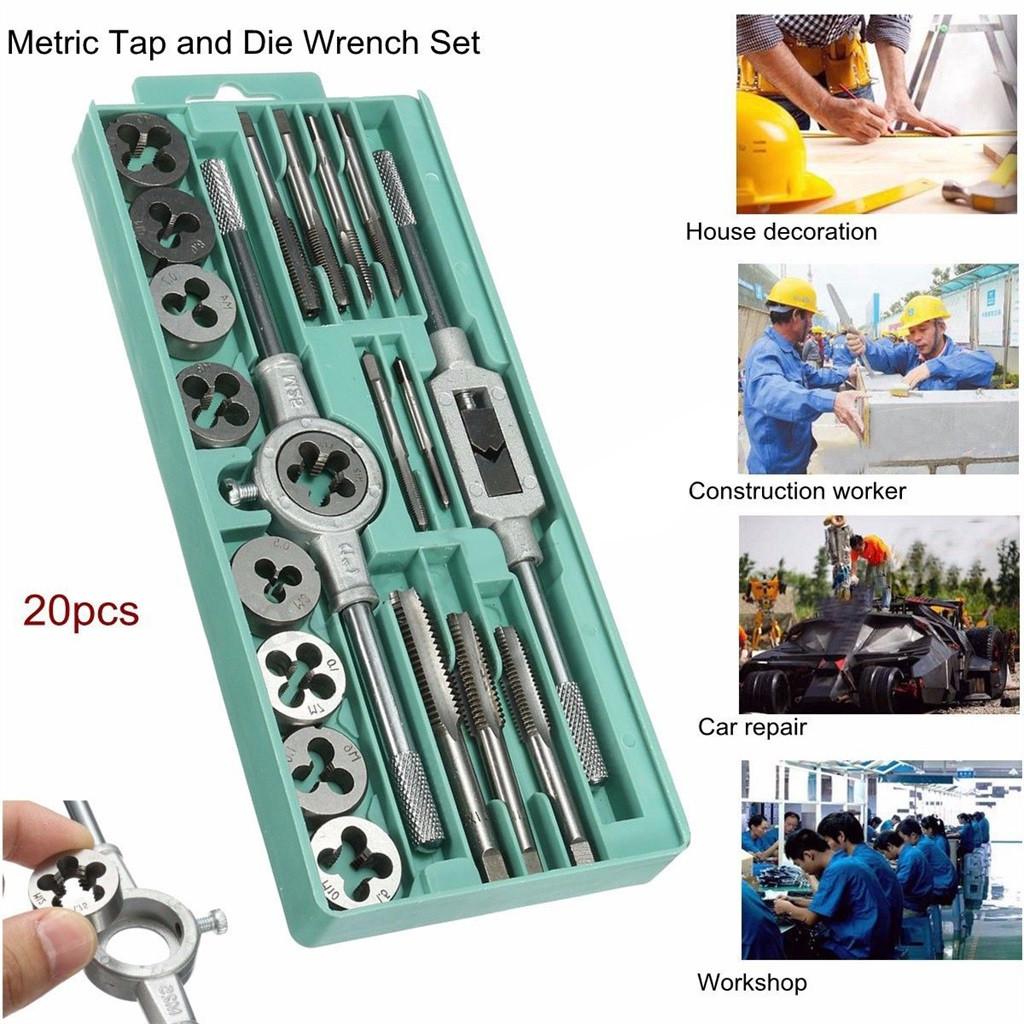 Buy 20Pcs Metric Tap Wrench and Die Pro Set Nut Bolt Metal Wrench Tools ...
