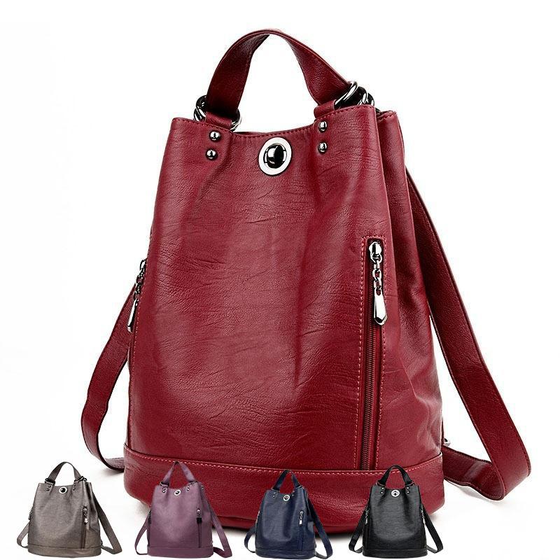 Buy Durable Fashion Women Pu Leather Black Bagpack Female Rucksack ...