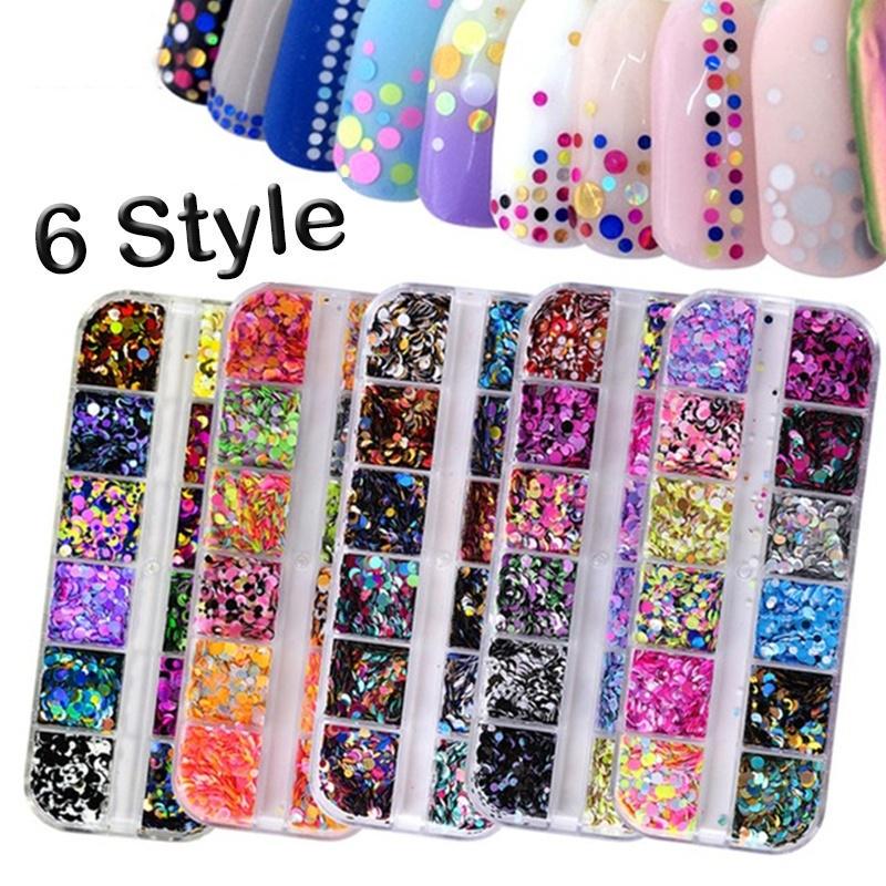 Six 12-grid/set of mixed-color nail flash 3-D sequins, nail sequins ...