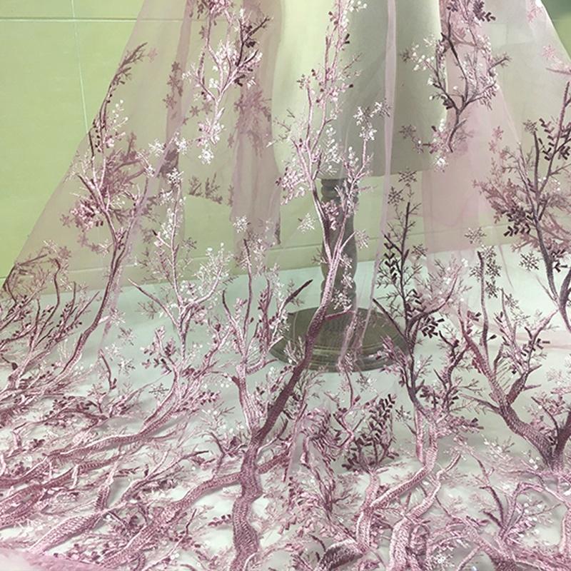 Buy 3D Trees Embroidery Lace Sequins Fabric Tulle Bridal Wedding Dress ...