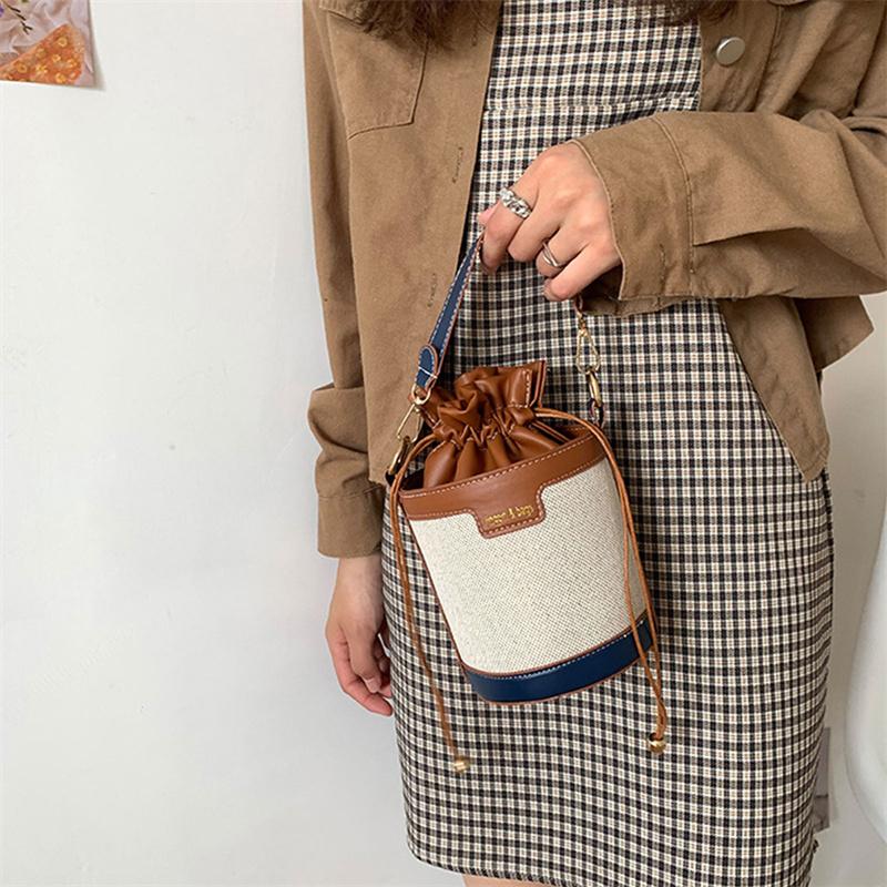 Buy Women Shoulder Bags Cylinder Pu Leather Bucket Bag Casual ...
