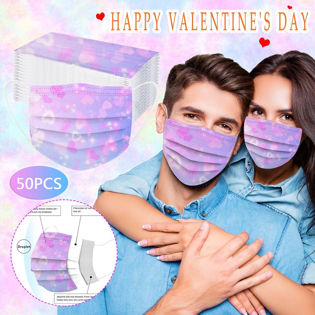 Buy 50PCS Adult's Masks Love Happy Valentine's Day Disposable Face Mask ...