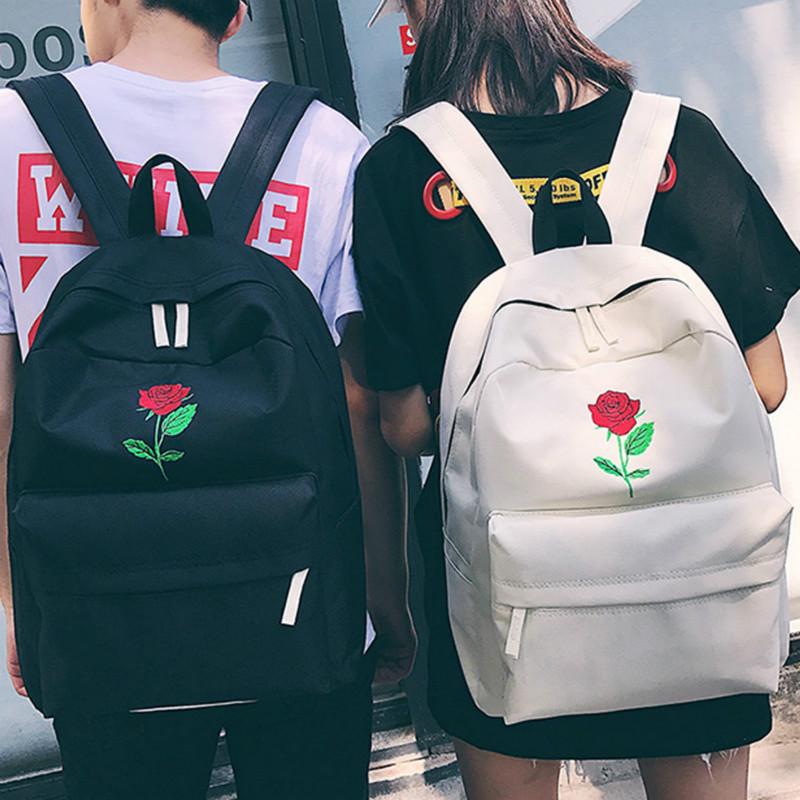 Buy Canvas Backpack Cute Women Rose Embroidery Backpacks for Teenagers ...