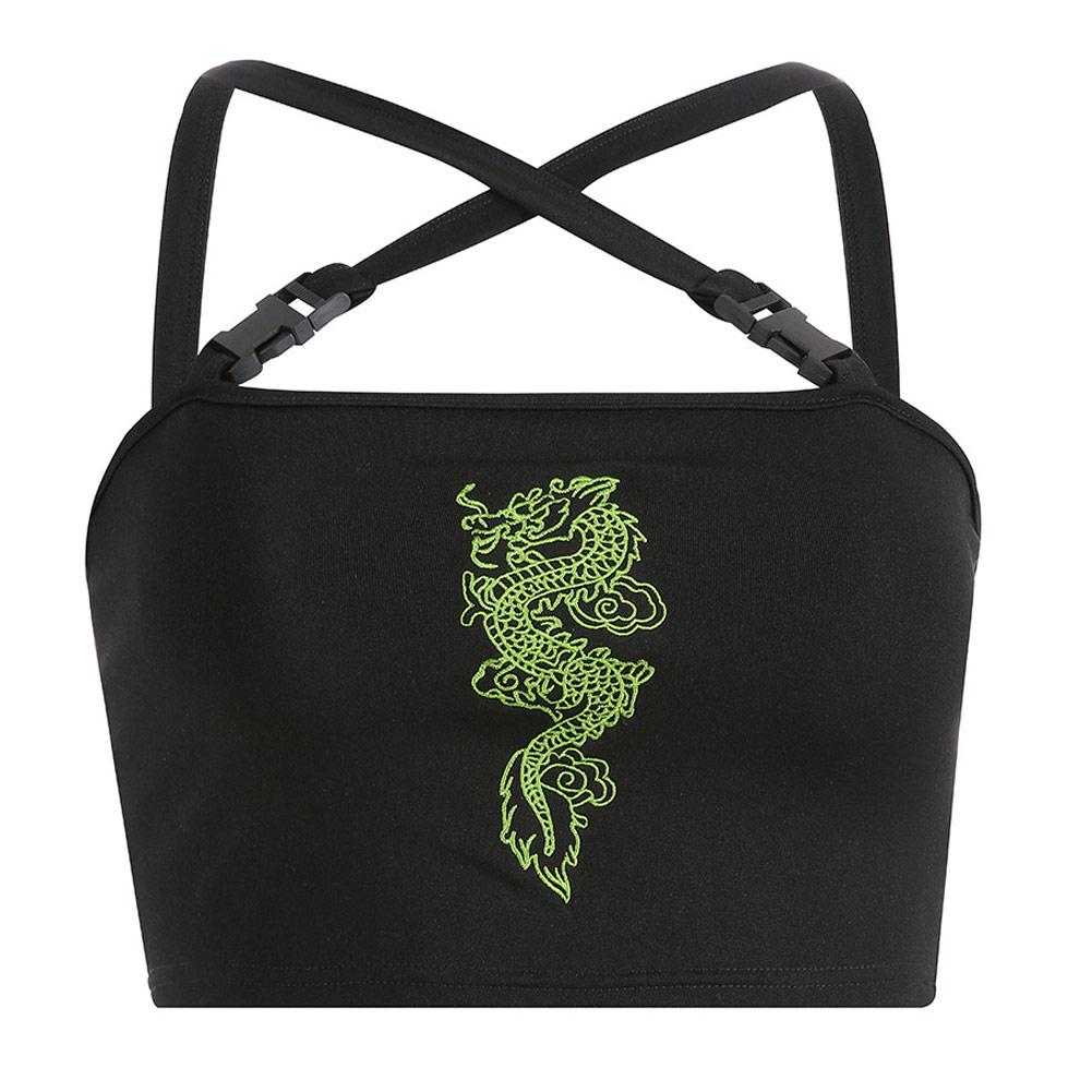 Buy Chinese Style Streetwear Crop Top Women Cami Dragon Embroidery ...