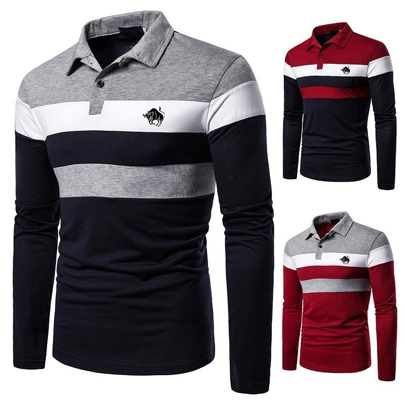 Buy Men`s Lapel Collar Long Sleeved Shirts Casual Fashion Tri-color ...