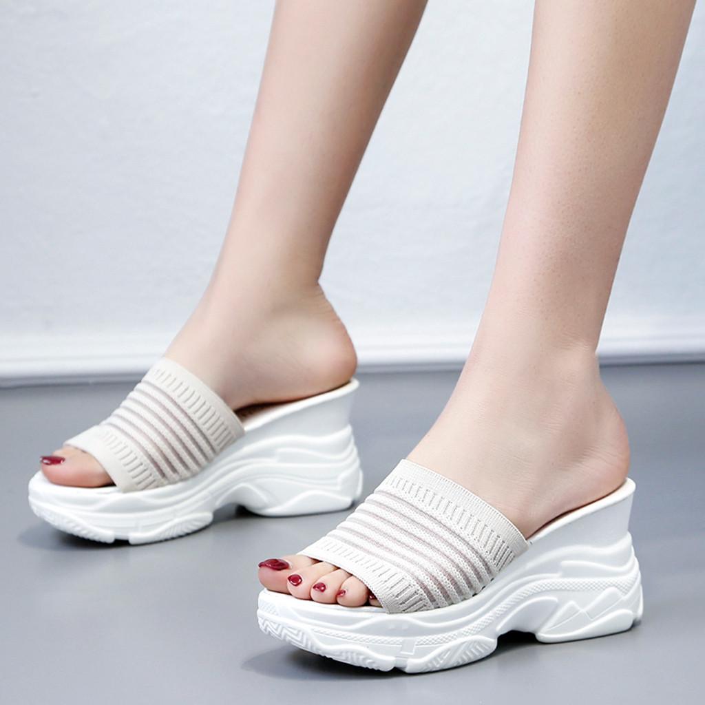 Buy XLB Women Ladies Fashion Solid Wedges Mesh Slip On Sandals Causal ...