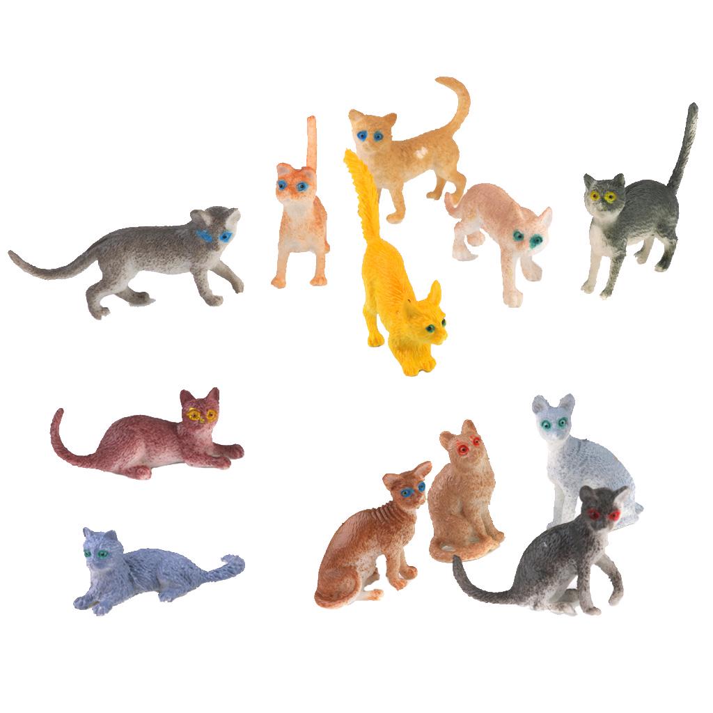 Buy 12 Assorted Breeds Plastic Cats Kittens Animal Figure Kids Party ...