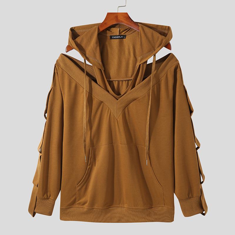 Buy INCERUN Spring Men's Fashion Off Shoudle Design Hooded Tops Long ...