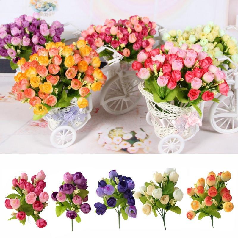 Buy 15 Heads Artificial Fake Fork Tea Rose Buds Silk Flowers Plant ...