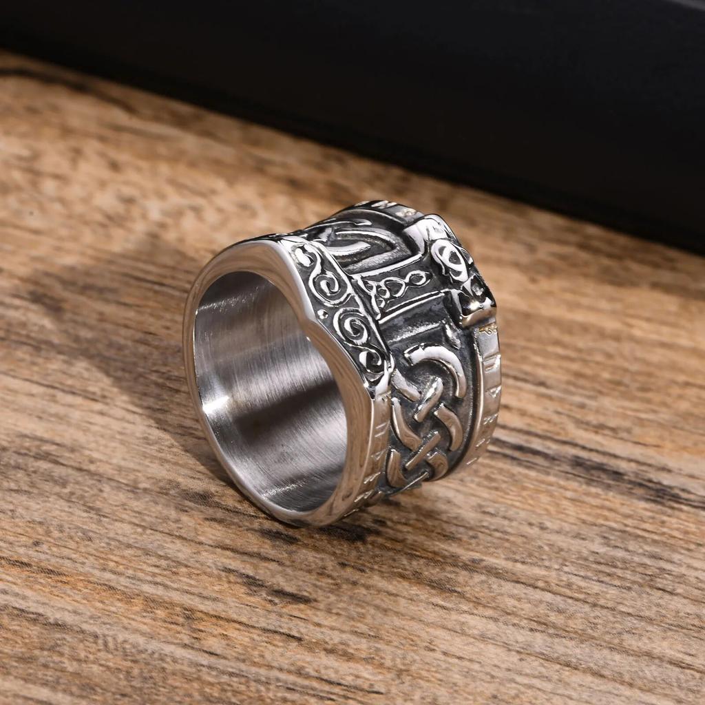 Buy Rock Punk Norse Viking Stainless Steel Thor's Hammer Rings for Men ...