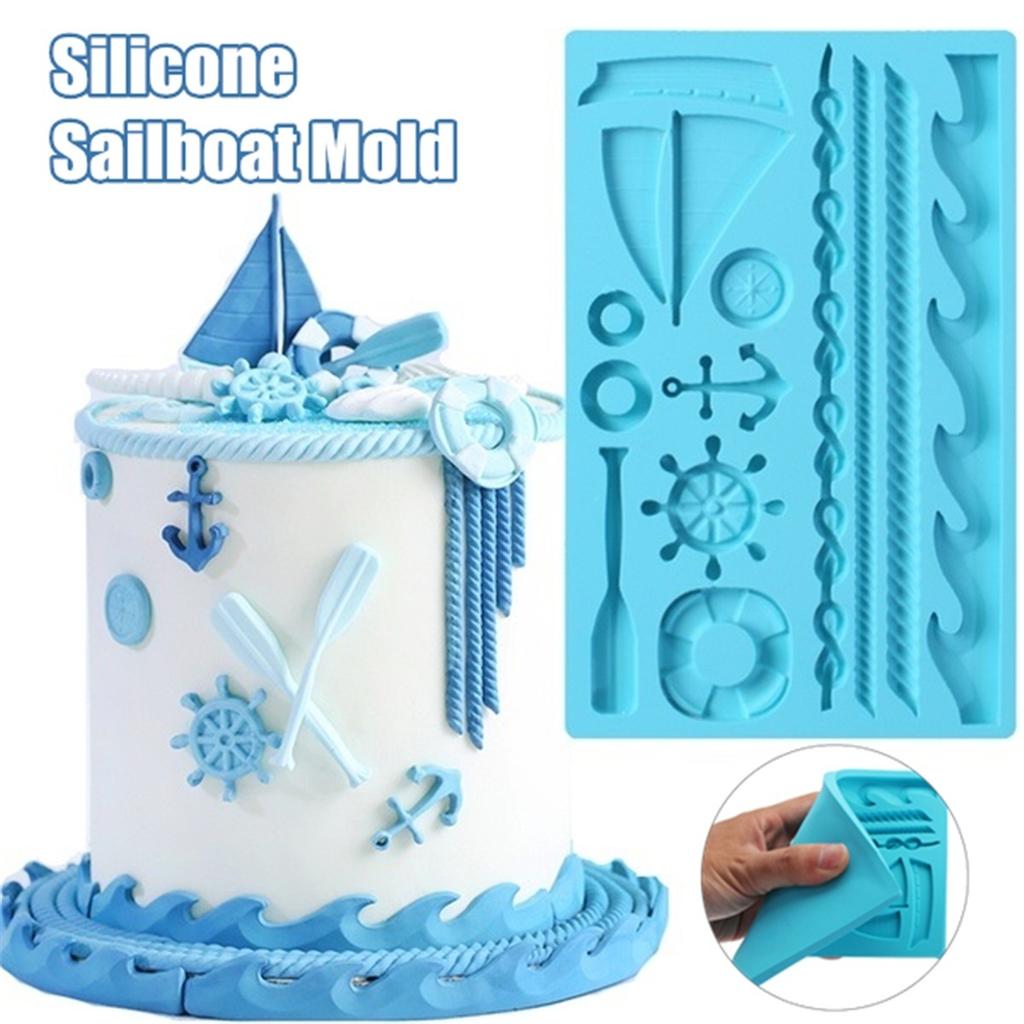 Buy Blue Color Ocean Theme Oars Helmsman Silicone Sailboat Mold Cake ...