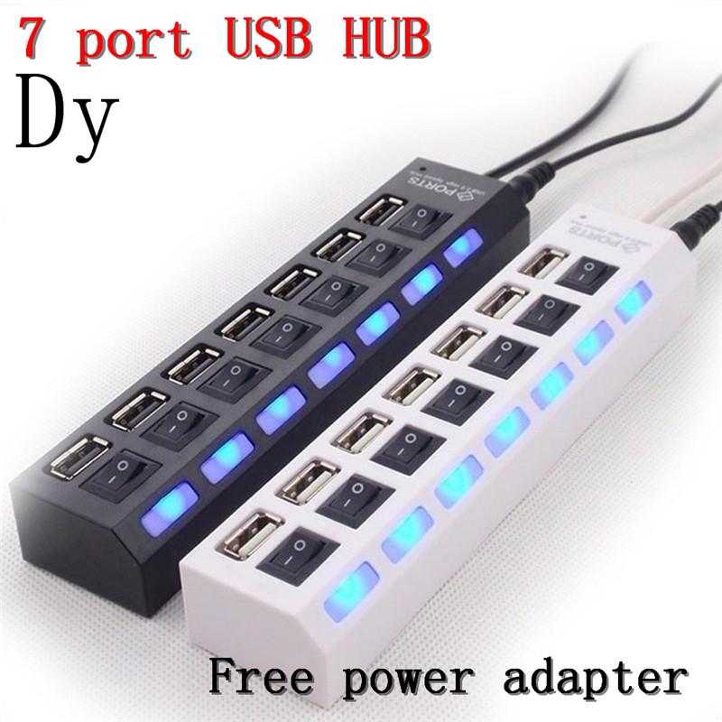 Neu 7 Ports LED USB 2.0 Hub Adapter Power ein/aus-Schalter für PC ...