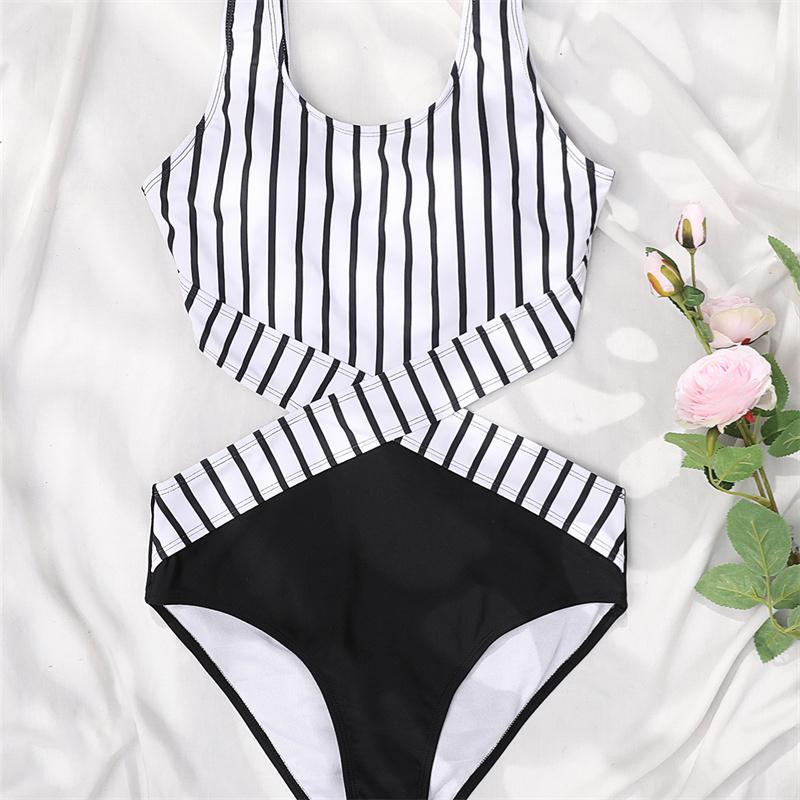 Buy Striped One-piece Monokini Swimsuit Cutout Women's One Piece ...