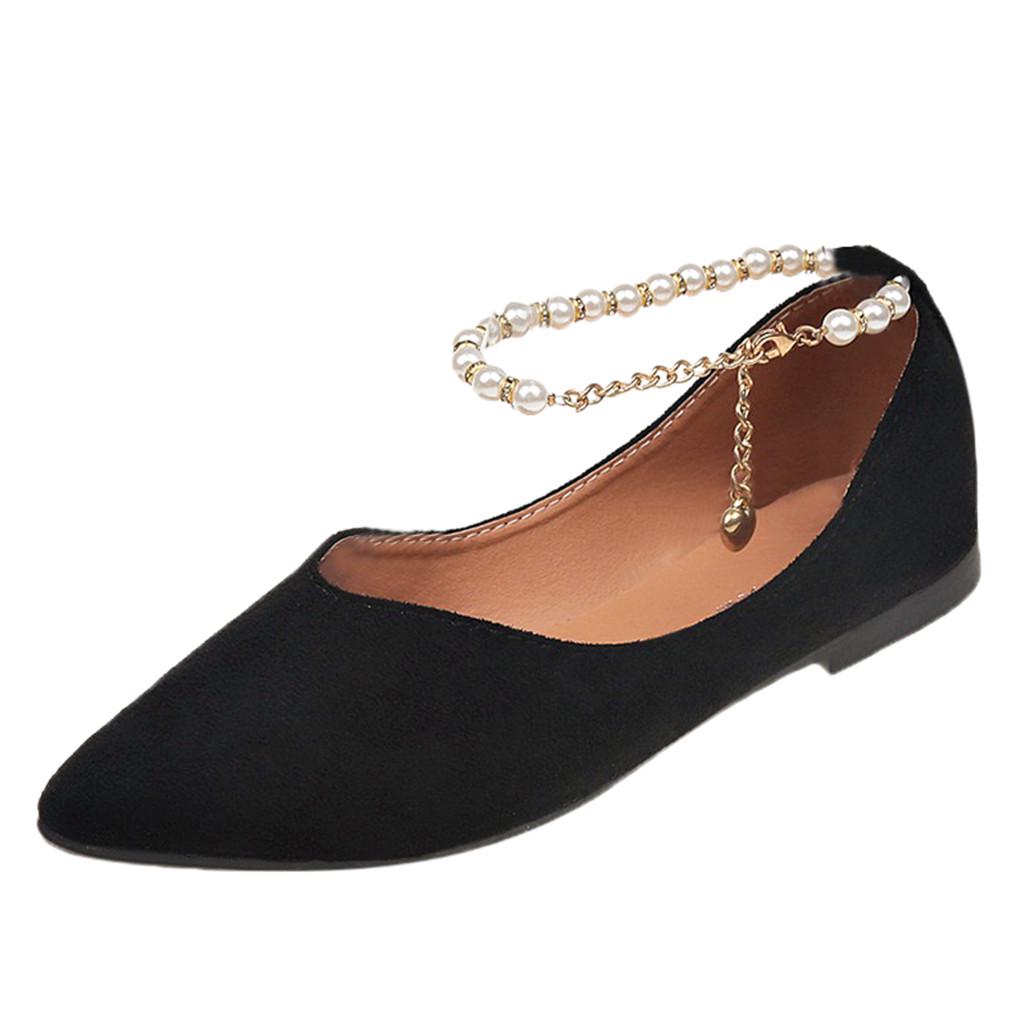 Cheap Women Ladies Fashion Solid Pointed Toe Pearls String Bead Buckle ...