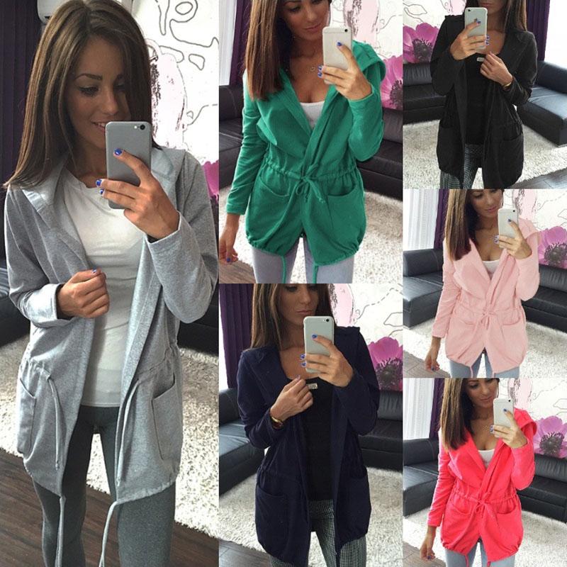 Bayan Moda Saf Renk Uzun Kollu Günlük Hırka Ceketler Kış Sıcak Cepler ...