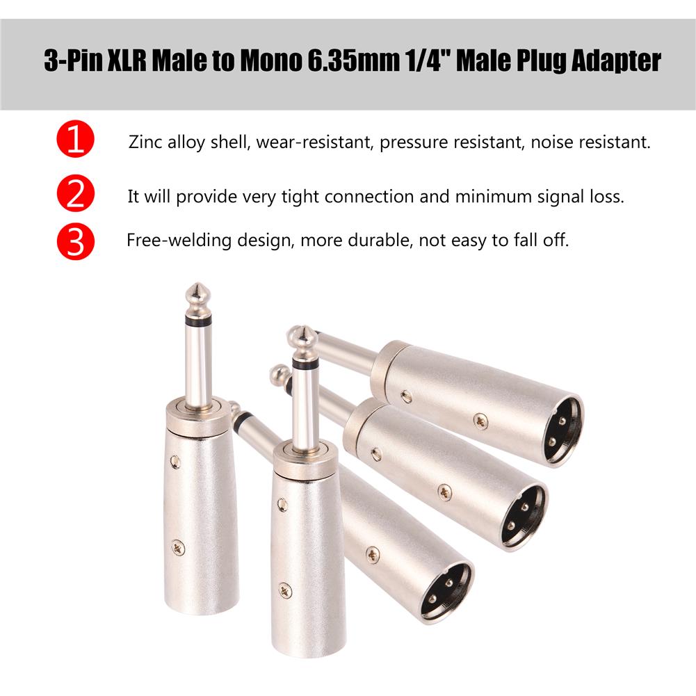 5Pcs 3-Pin XLR Male to Mono 6.35mm 1/4" Male Plug Audio Microphone Mic ...