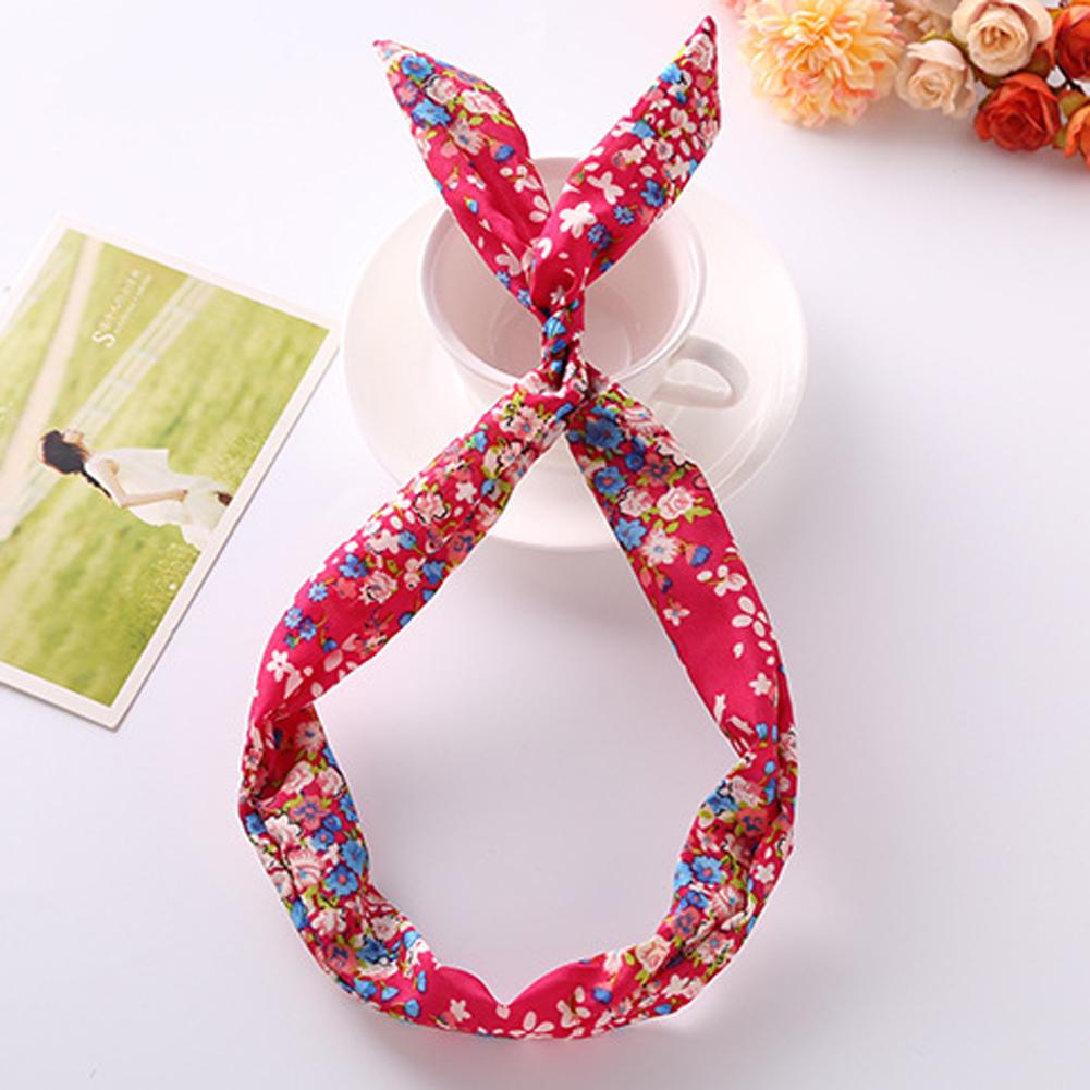 Korean Style Floral Bow Elastic Rabbit Bunny Ear Ribbon Hair Band Wire ...