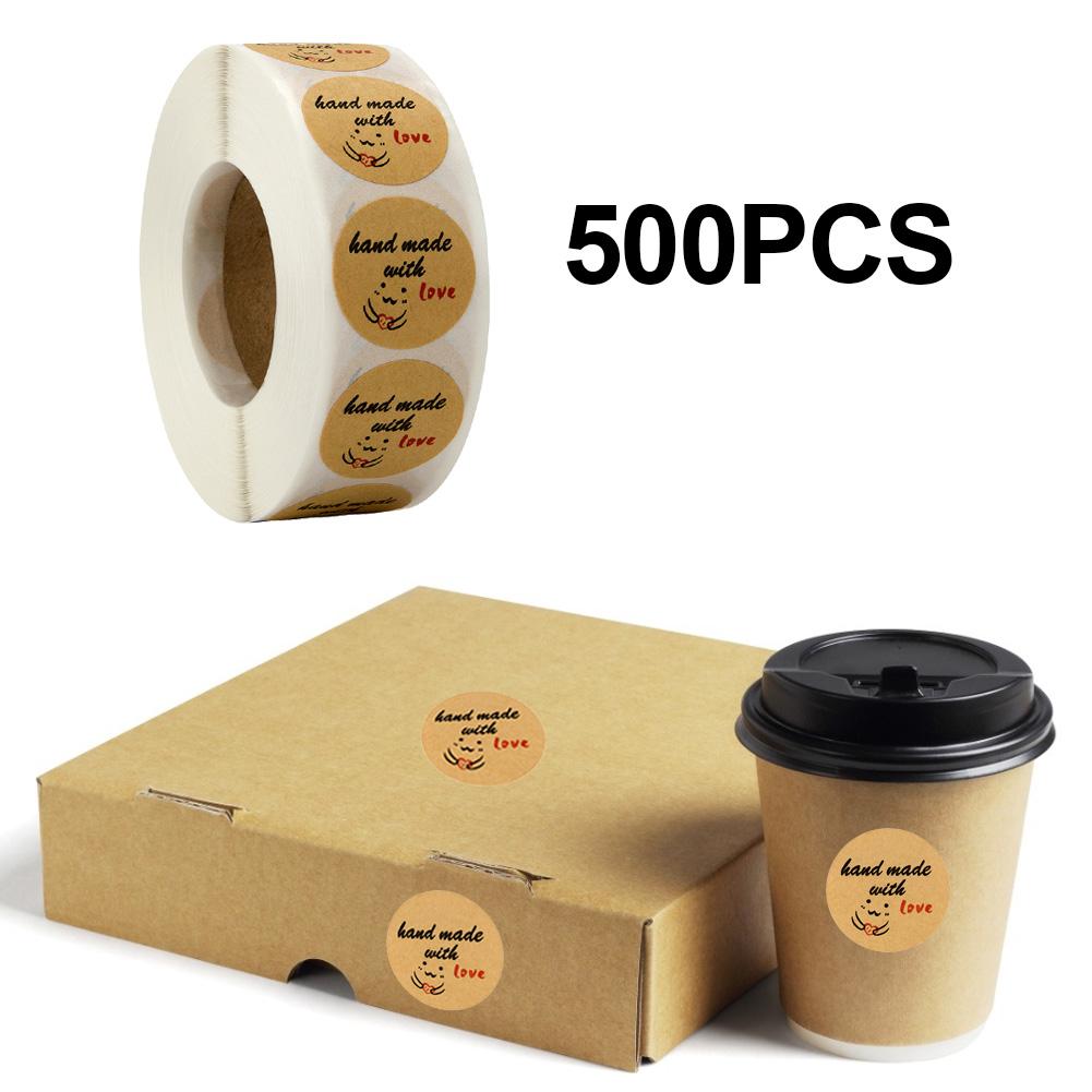 Buy 500PCSRoll of Label Stickers Natural Kraft Paper Round Thank You ...