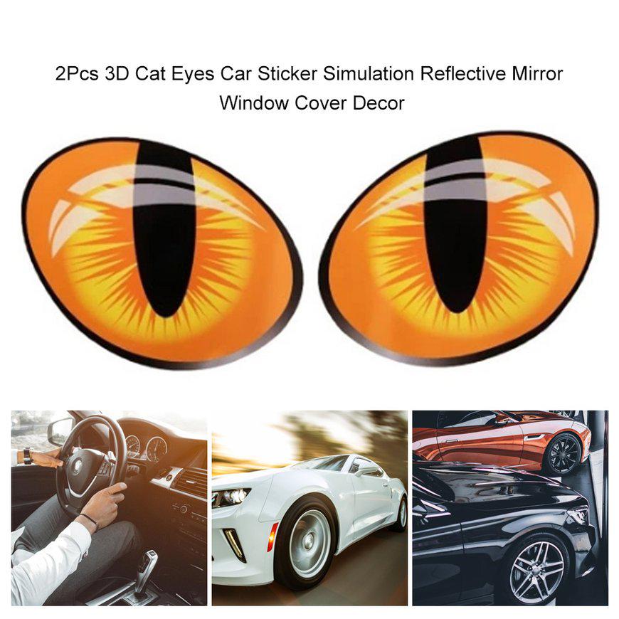 Buy 2Pcs 3D Cat Eyes Car Sticker Simulation Reflective Mirror Window ...
