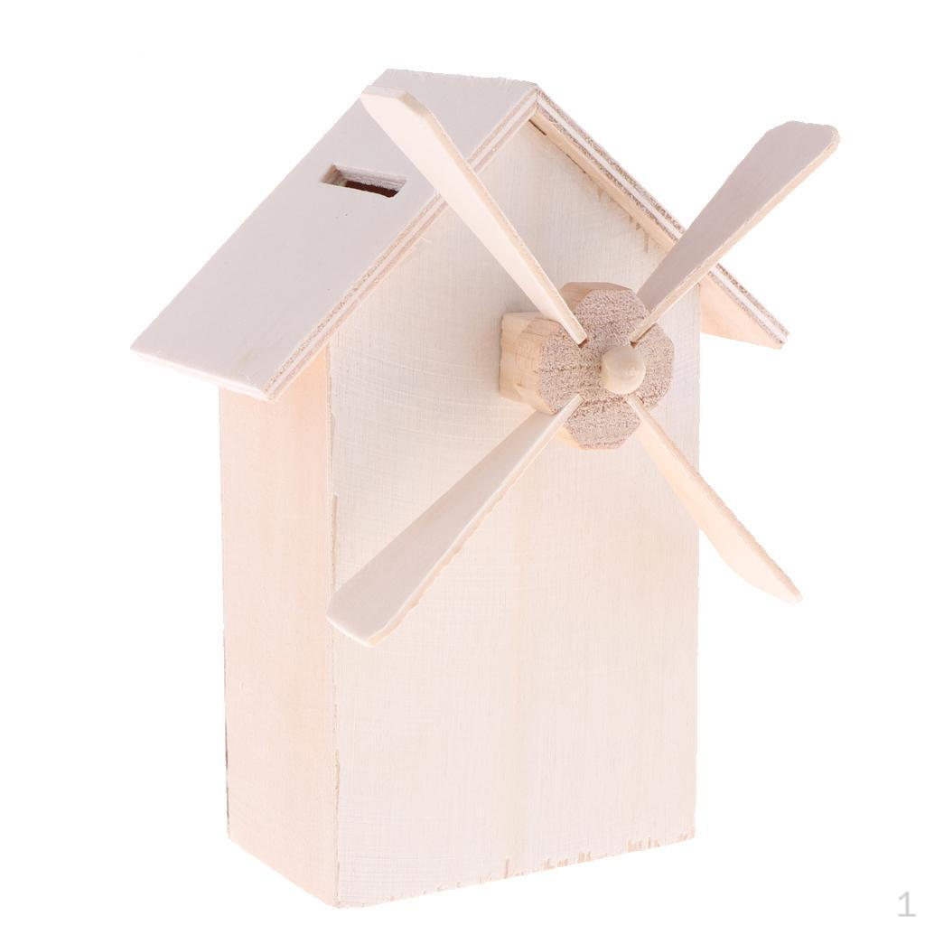 Satın alın Unpainted Windmill Wooden Money Box Kids DIY Piggy Banks ...