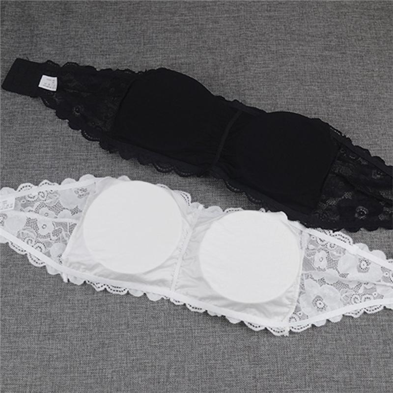 Buy Women's One Size Strapless Lace Bandeau Bra Paded Removable ...