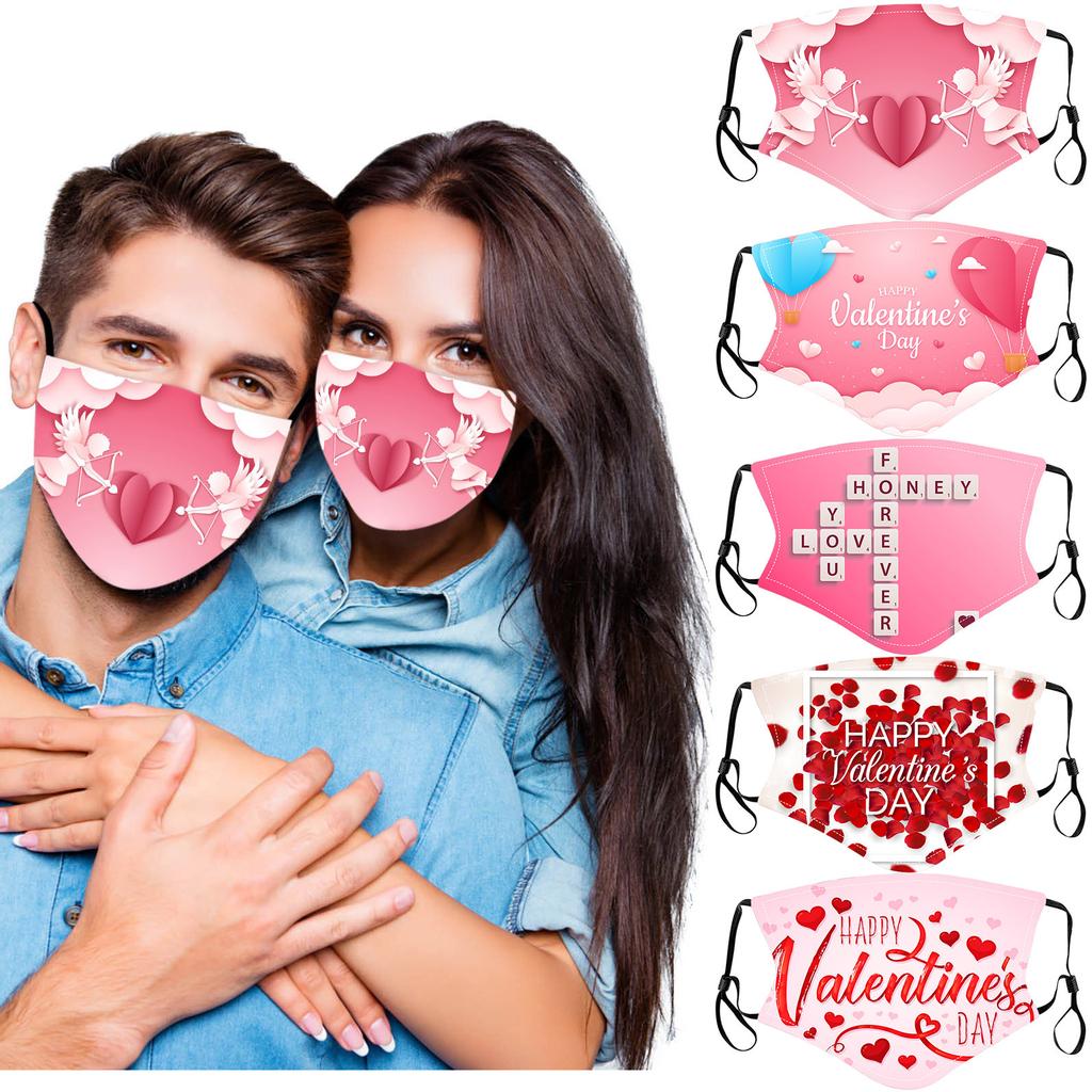 Buy 5pcs Mouth Cover for Valentine's Day Face Mask Reusable Washable ...