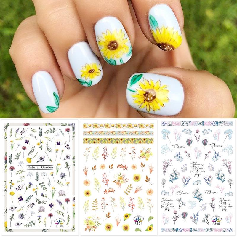 1 Sheet Flowers Leaves 3D Nail Sticker Colorful Transfer Stickers Nail ...
